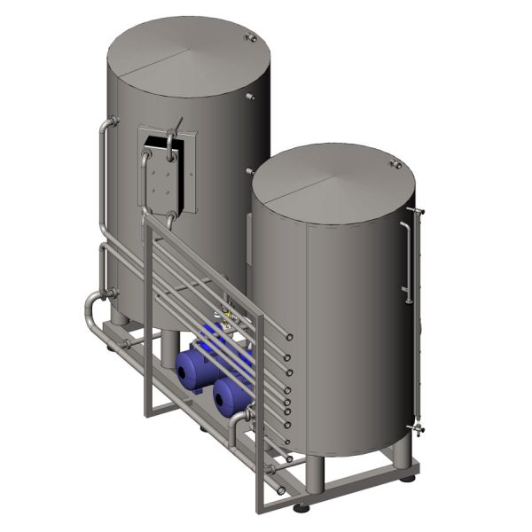 Compact wort cooling & aeration unit with cold & hot water tanks 2x1000L