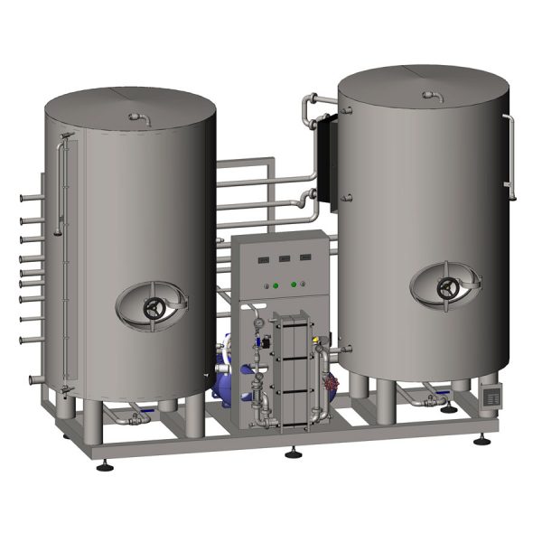 Compact wort cooling & aeration unit with cold & hot water tanks 2x2000L
