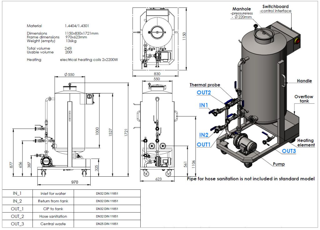 สถานีเคลื่อนที่ CIP 1x200 ลิตร | เครื่องทำความสะอาดแบบ In-Place