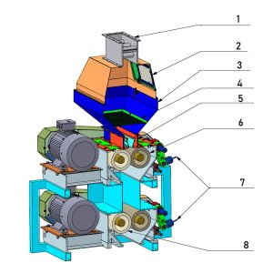 Malt crusher 3x400V 2x5.5 kW, capacity of 1800 kg/hour, 4 rollers