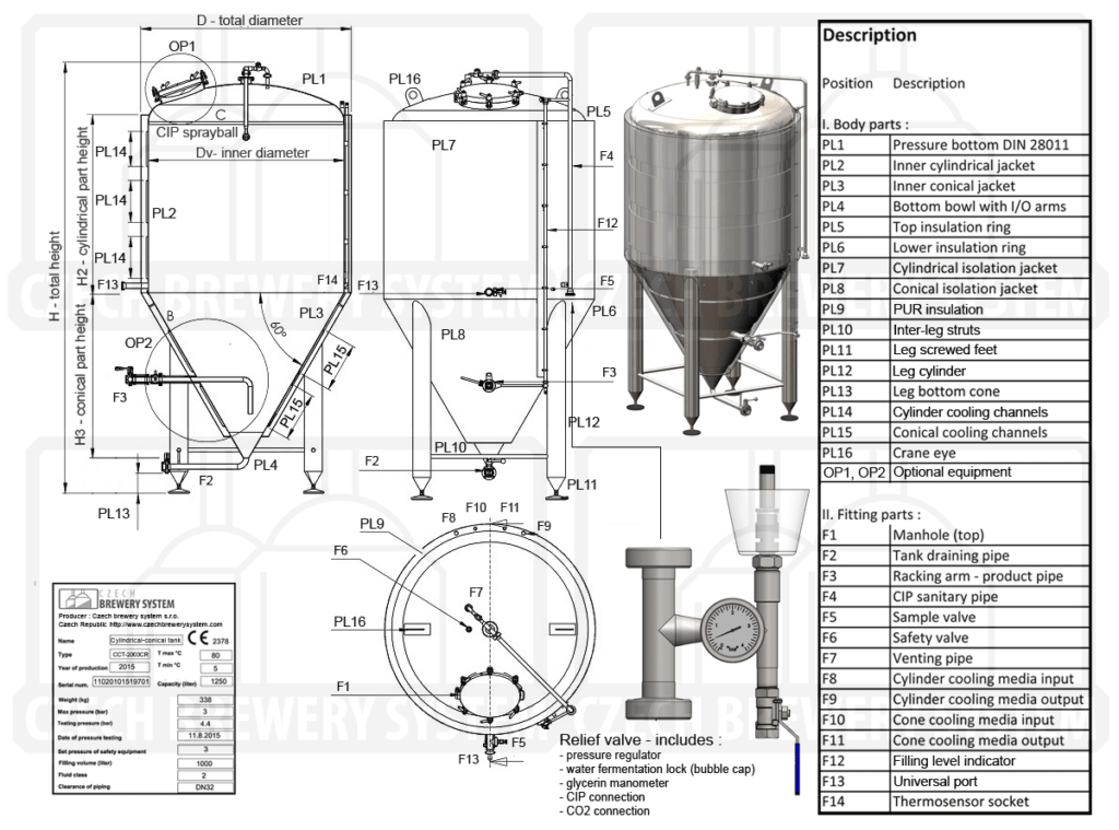 CCT-2000CR Cylindrically-conical fermentation tank 2203 L CRAFT