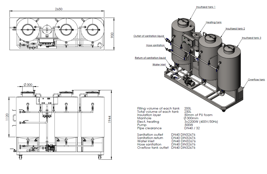 Mobile CIP station 3x200 liters | Cleaning-In-Place machine