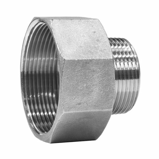 Hexagonal threaded reducer BSP 1″ female | BSP 3/4″ male | Inox