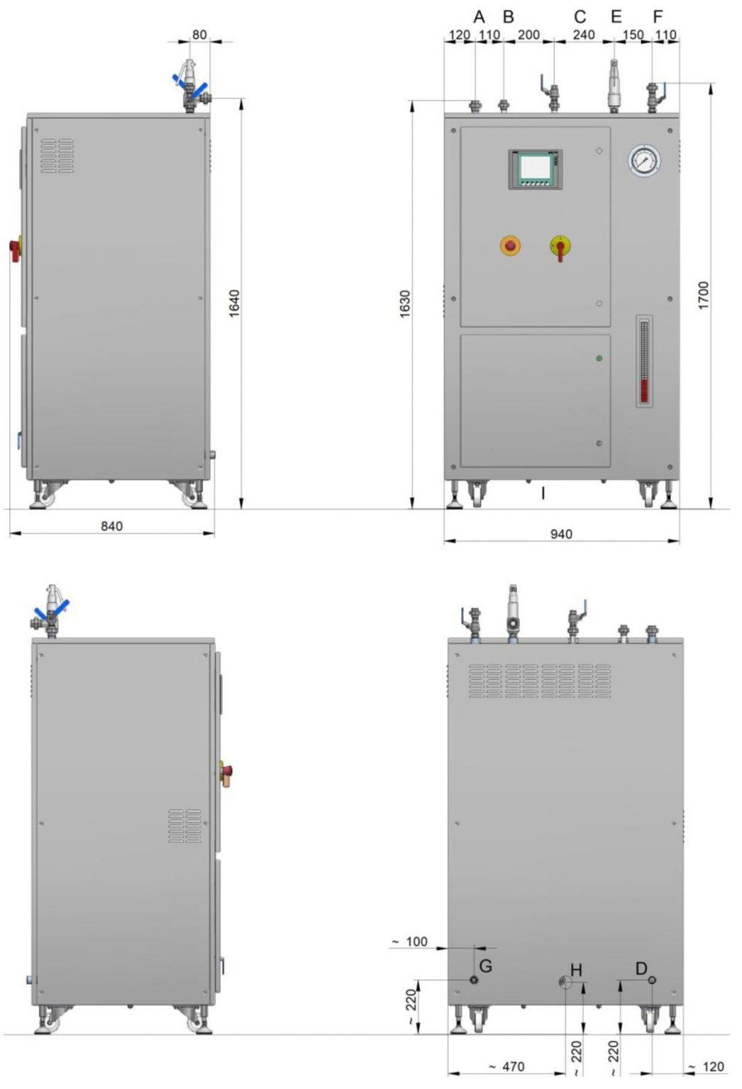 Electric steam-generator 66kW / 90kg/hr / 2-9bar (Stainless steel)